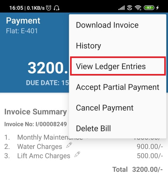 How to View Ledger Entries for a Bill? – Neighbium Self Service Portal